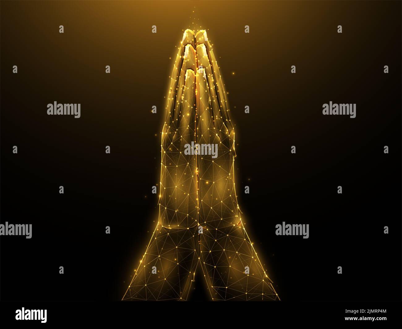 Polygonal vector illustration of praying hands on dark background. Pray ...