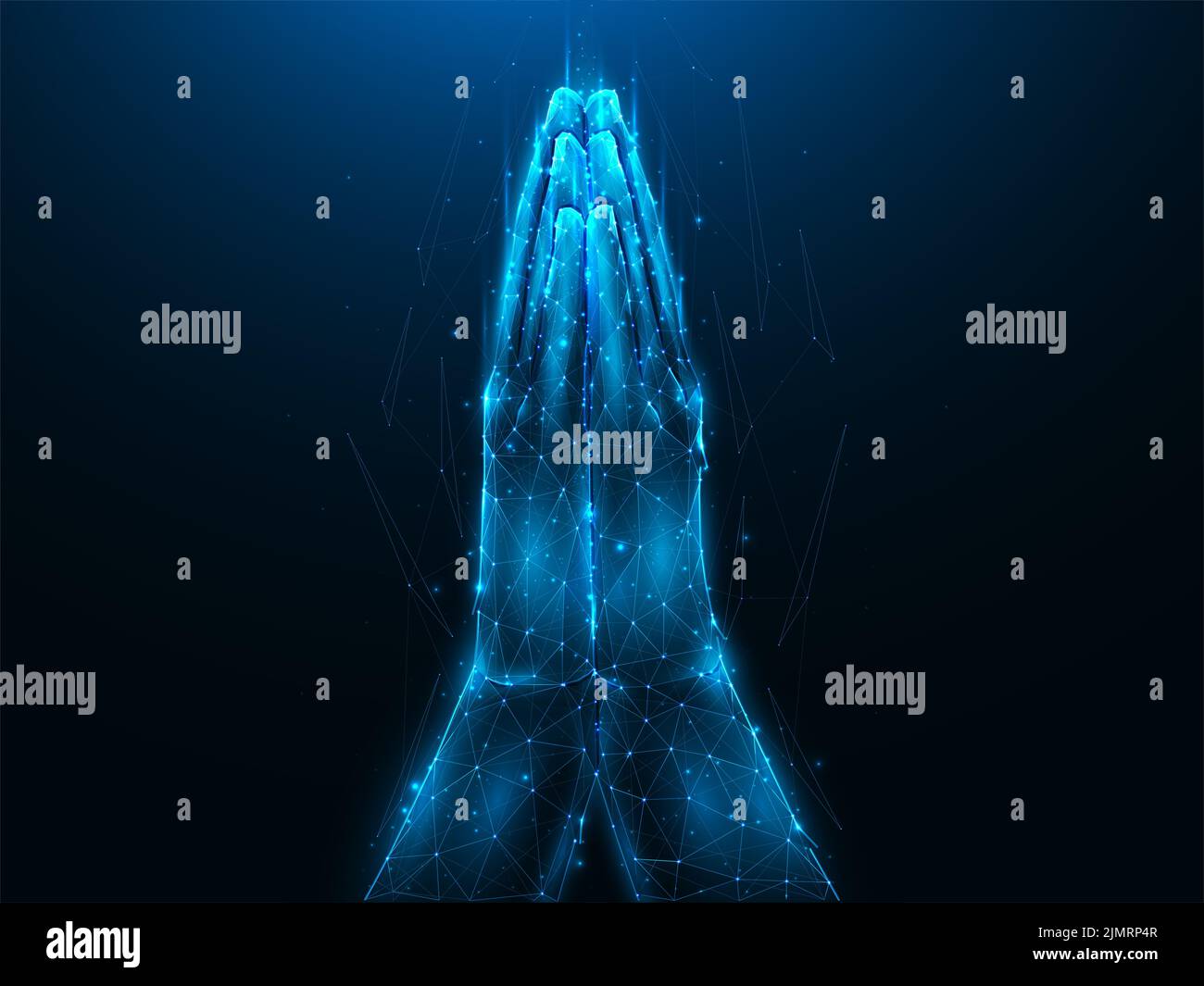 Polygonal vector illustration of praying hands on dark blue background ...