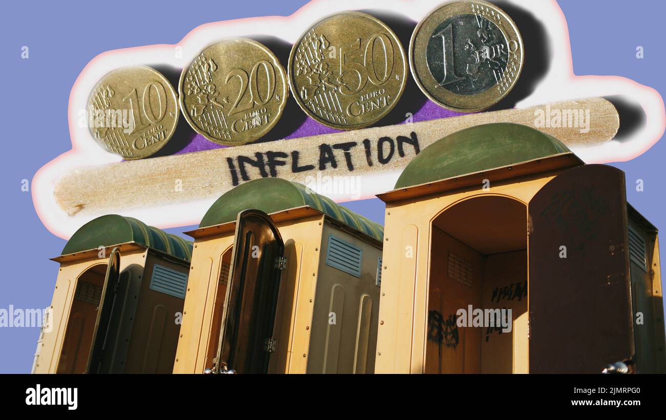Public toilet and euro coin with word inflation. Inflation concept ...