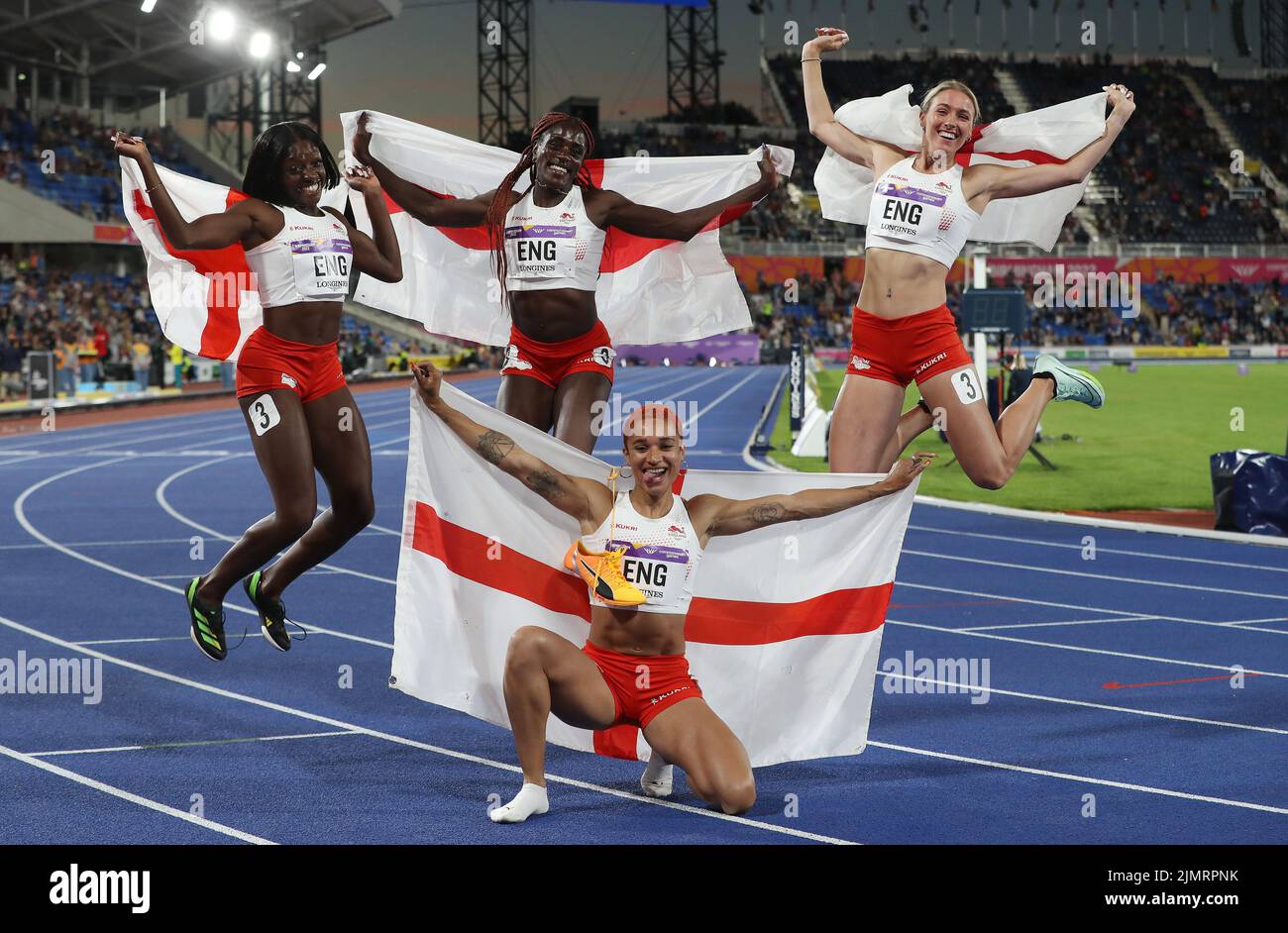Birmingham, UK. 7th Aug, 2022. The England Women's 4 x 400m relay team ...