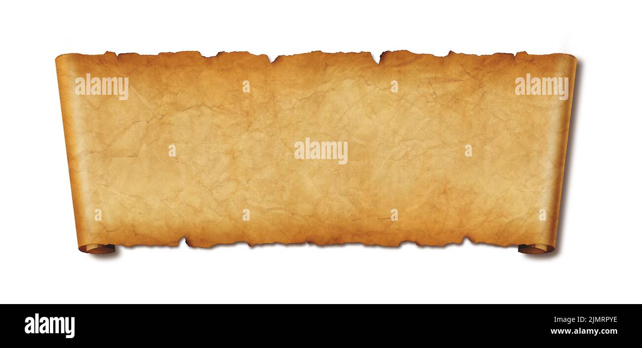 Old paper horizontal banner. Parchment scroll isolated on white with ...