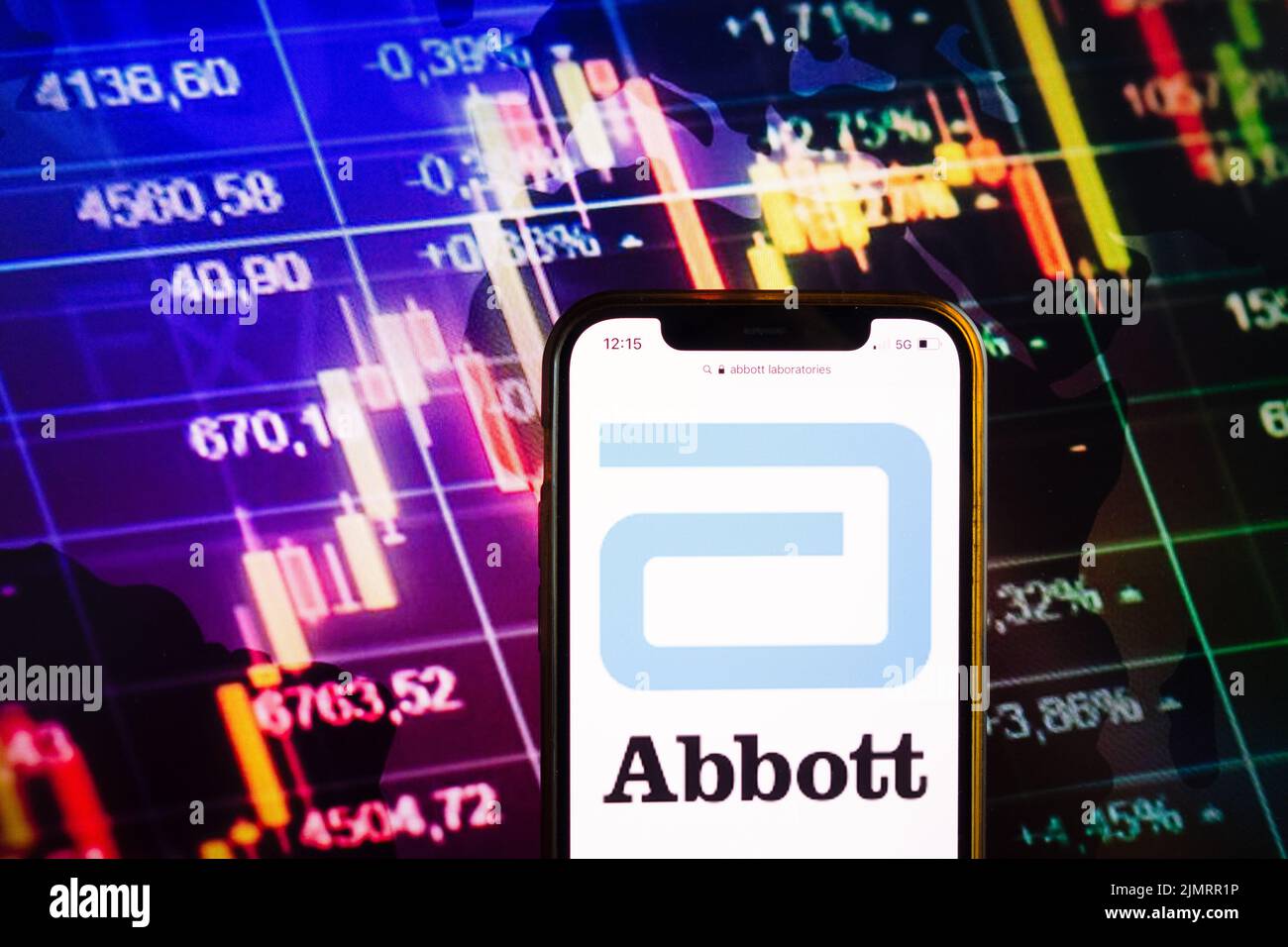 KONSKIE, POLAND - August 07, 2022: Smartphone displaying logo of Abbott ...