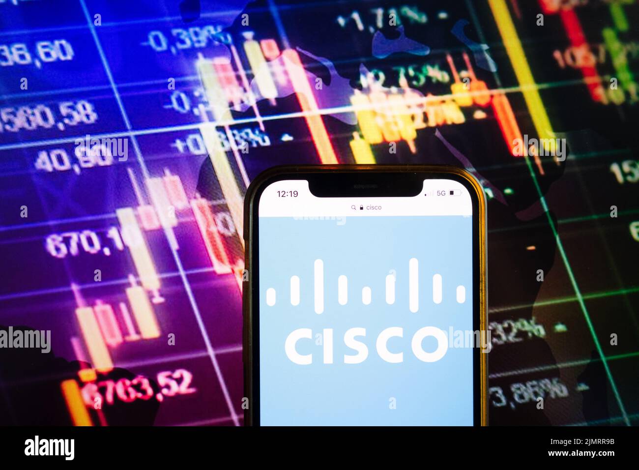 KONSKIE, POLAND - August 07, 2022: Smartphone displaying logo of Cisco ...