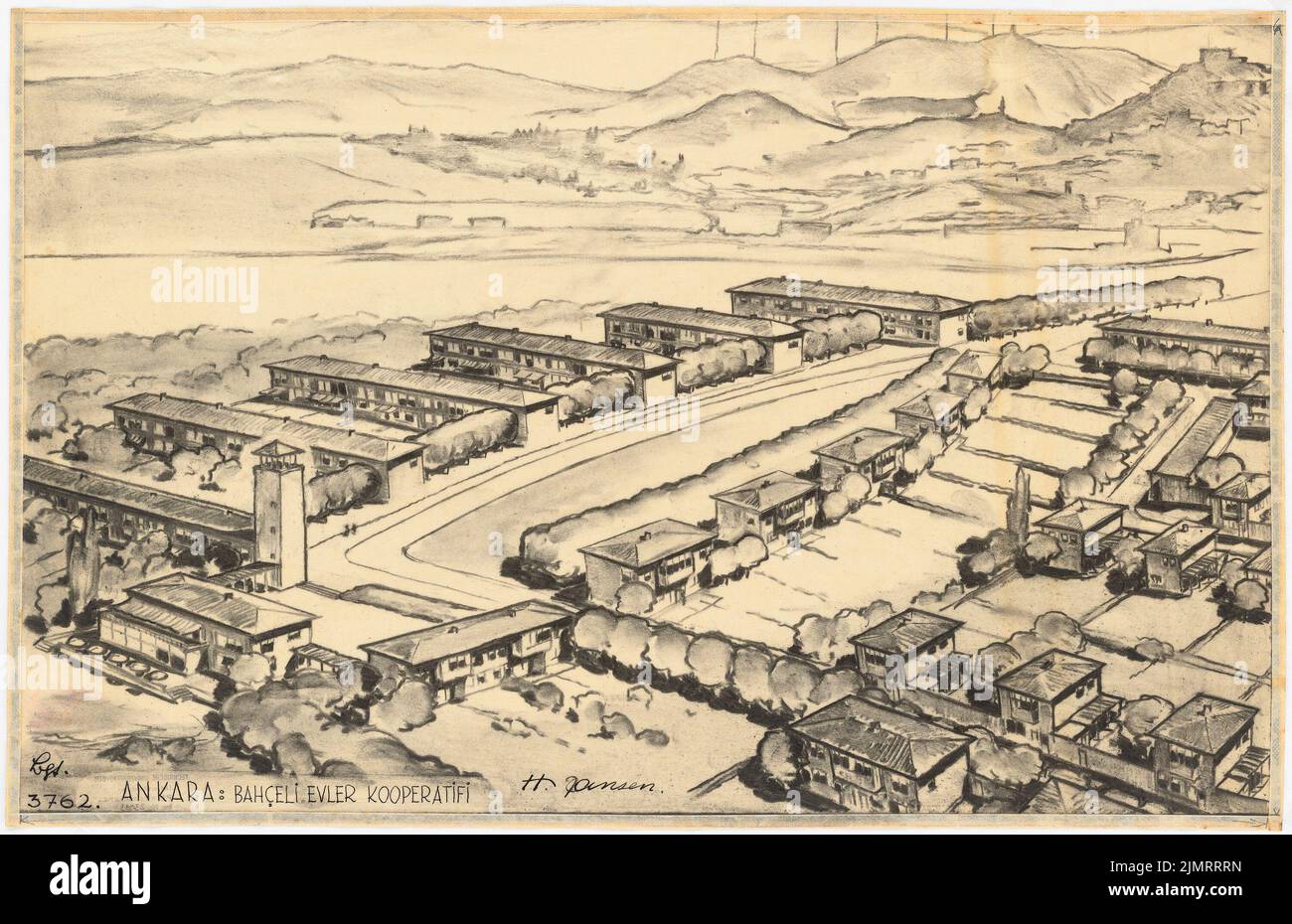Jansen Hermann (1869-1945), total development plan Ankara. Settlement Bahceli Evler Yapi ...