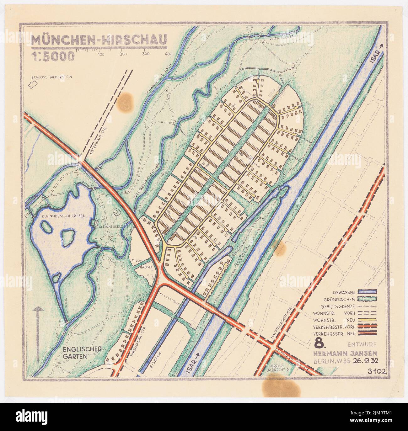 Jansen Hermann (1869-1945), Building Plan Munich-Hirschau (September 26 ...