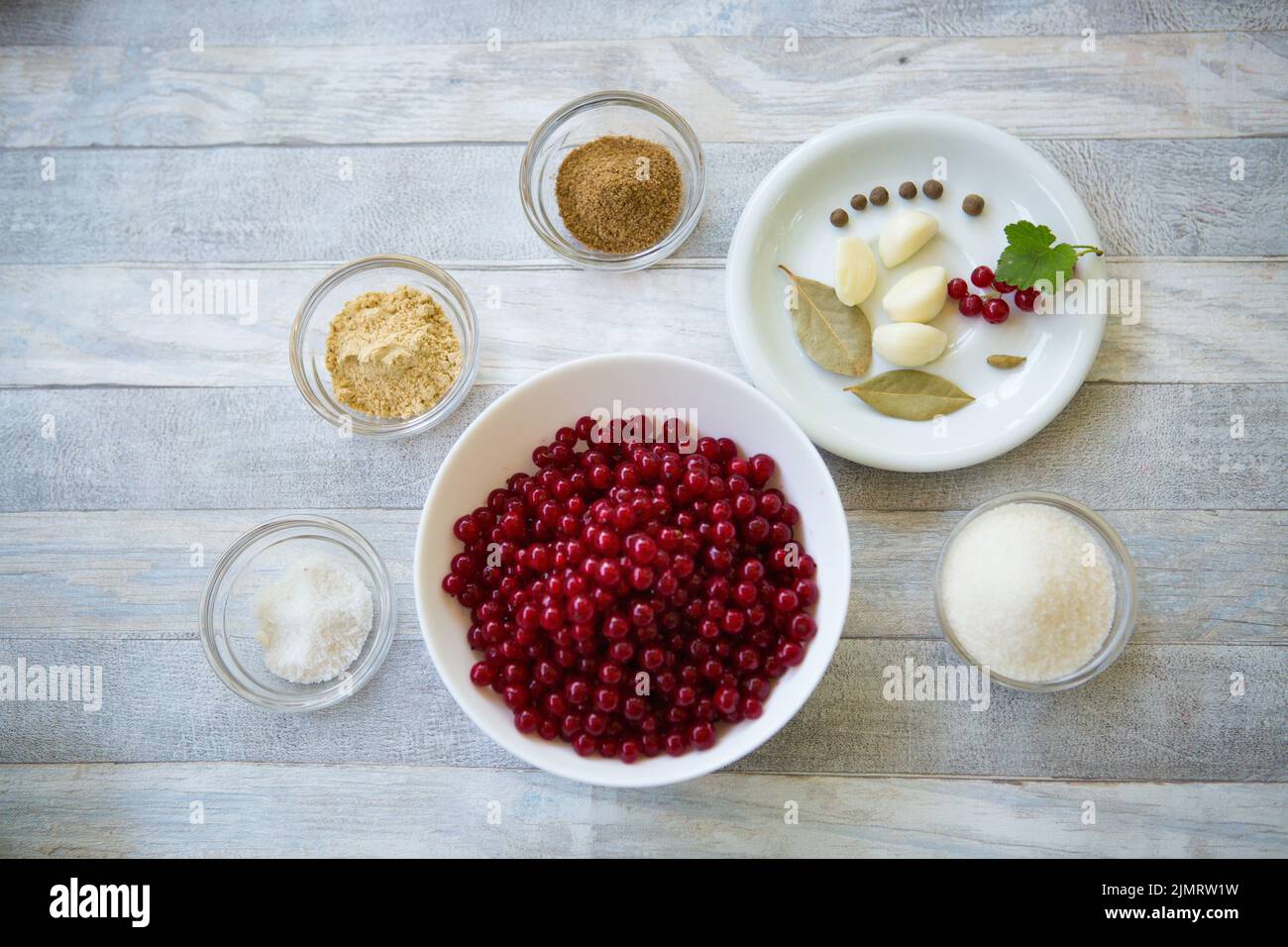 The process of making redcurrant sauce. Currant berries and spices are ...
