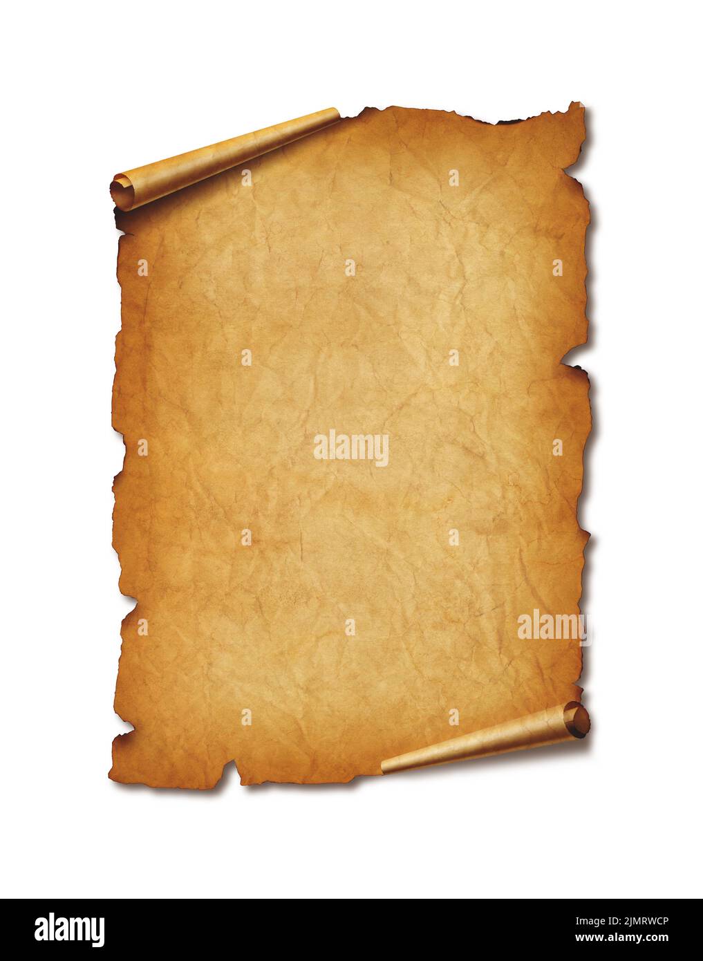 Old mediaeval paper sheet. Parchment scroll isolated on white with ...