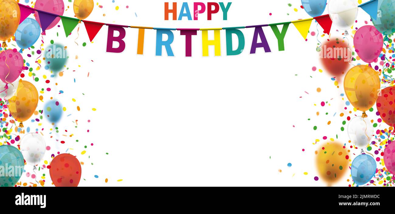 Birthday Confetti Balloons White Header Stock Photo - Alamy