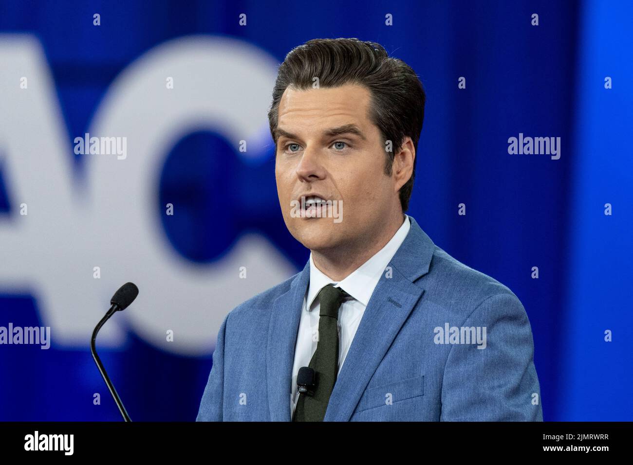 Dallas, TX - August 6, 2022: Congressman Matt Gaetz speaks during CPAC ...