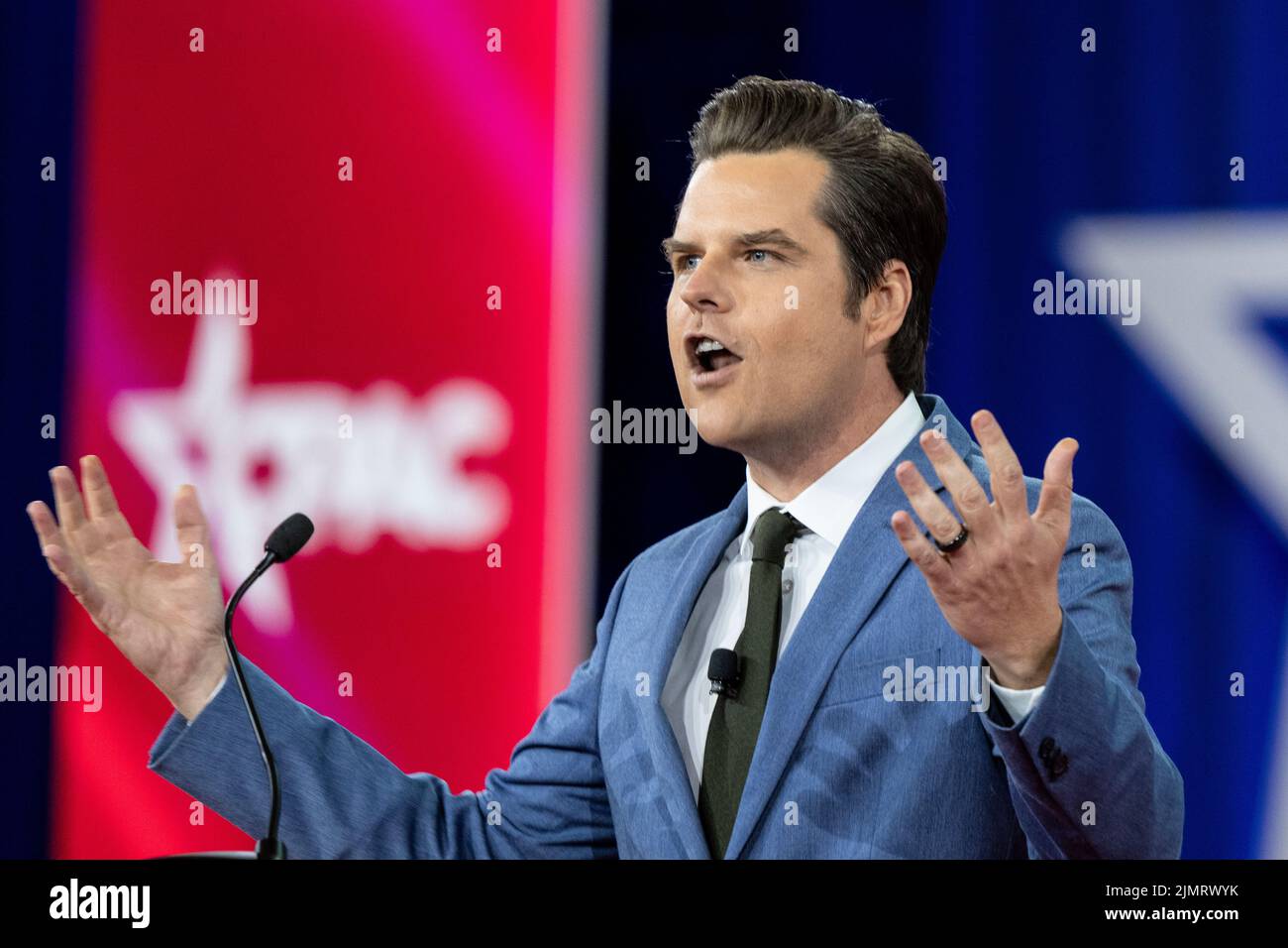 Dallas, TX - August 6, 2022: Congressman Matt Gaetz speaks during CPAC ...