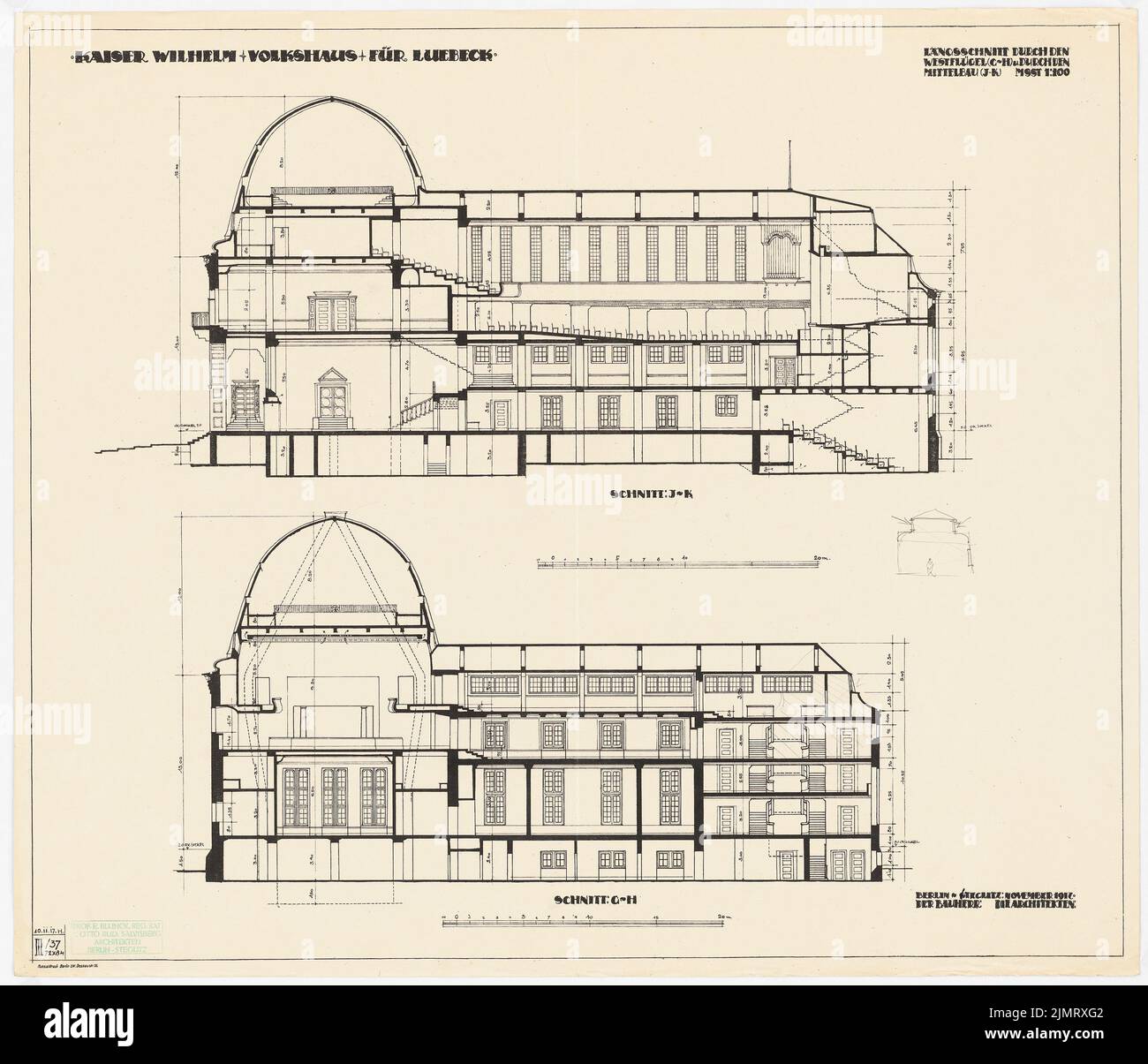 Blunck Erich (1872-1950), Kaiser-Wilhelm-Volkshaus for Lübeck (November 10, 1917): Longitudinal ...