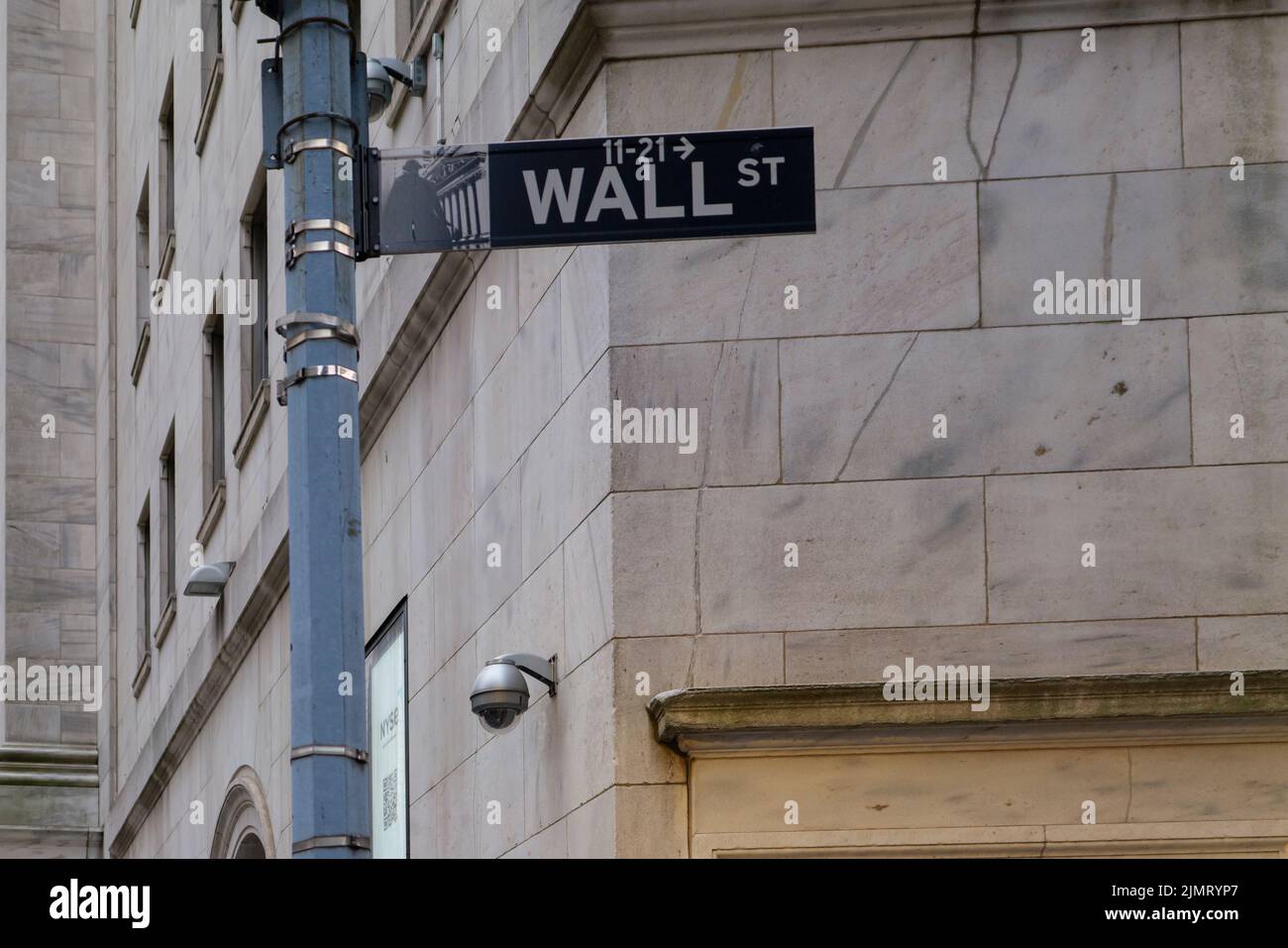 New York City, Wall Street Road Sign, Stock market building behind ...