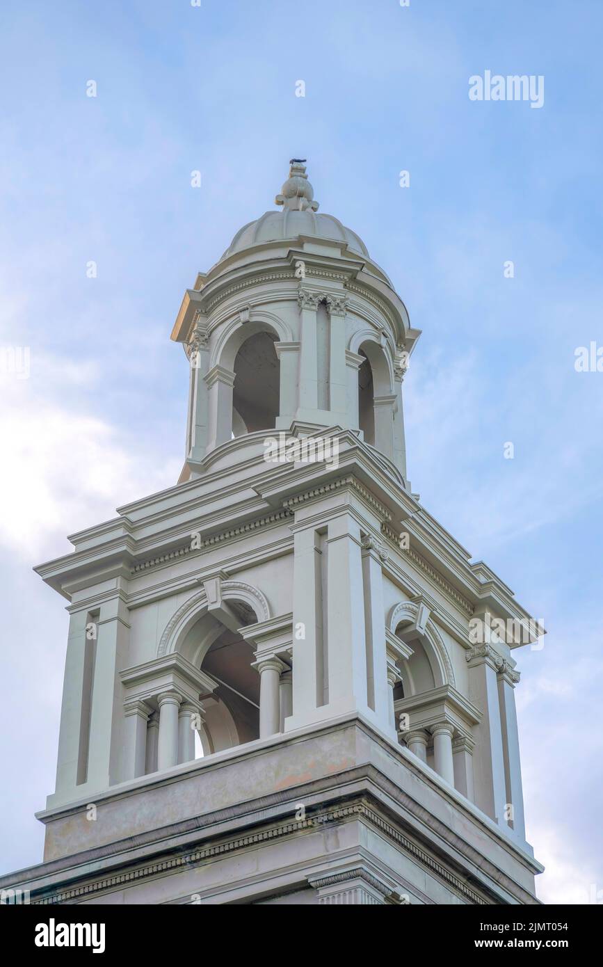 Classic tower building in San Francisco, California. Close-up of a ...