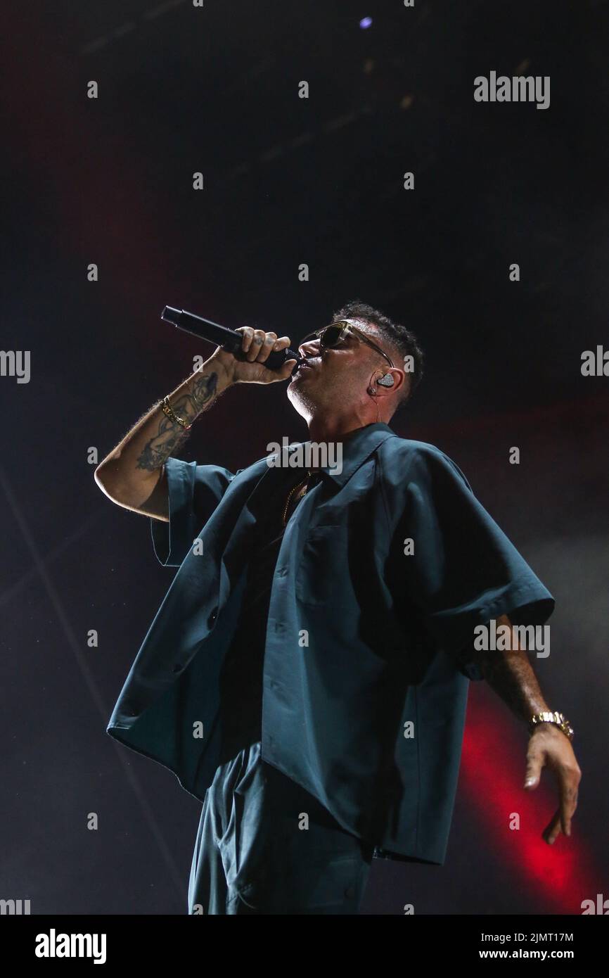 Pescara, Italy. 07th Aug, 2022. Italian rapper Marracash (Fabio Bartolo ...