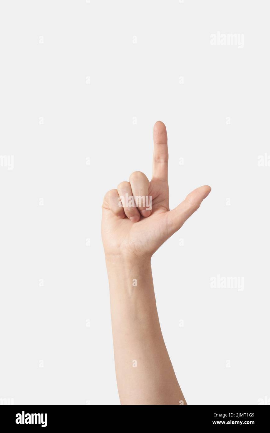 Finger alphabet, female hand inner palm Stock Photo - Alamy