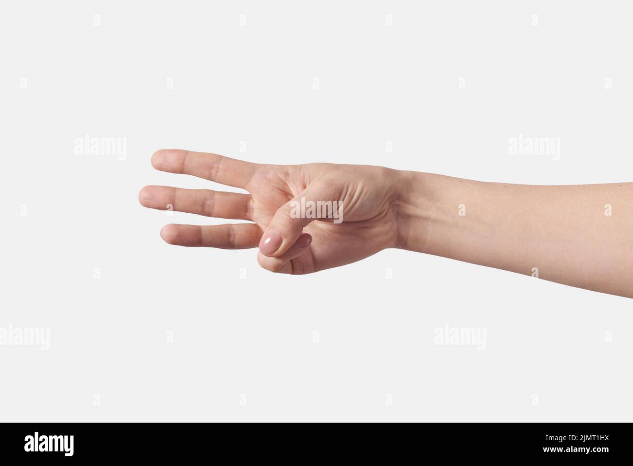 Female hand horizontal counting on fingers, six on white Stock Photo ...