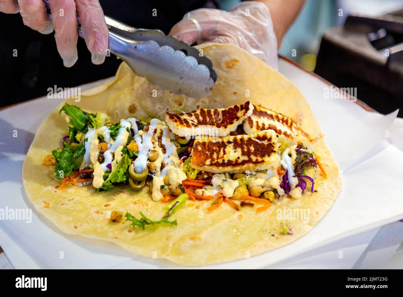 Halloumi Wrap at Victus & Bibo in Greenwich Market, London, UK Stock ...