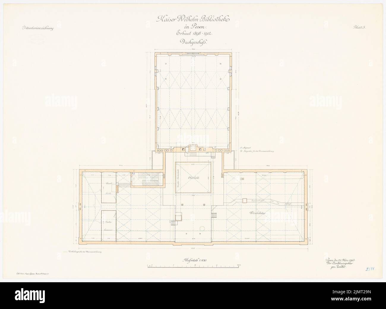 Unknown architect, Kaiser-Wilhelm library in Poznan (25.03.1903): floor ...