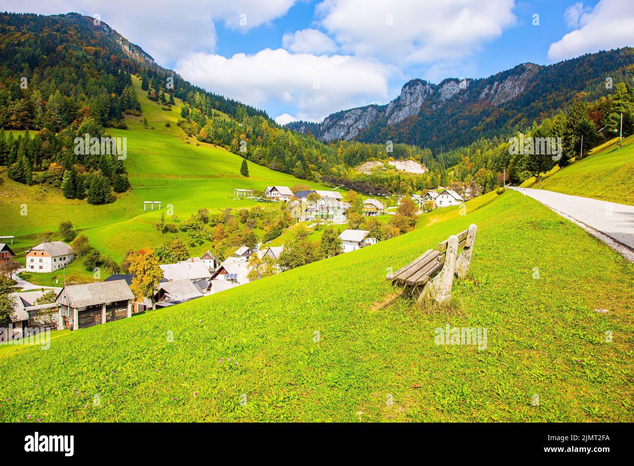 Small village in a mountain valley Stock Photo - Alamy
