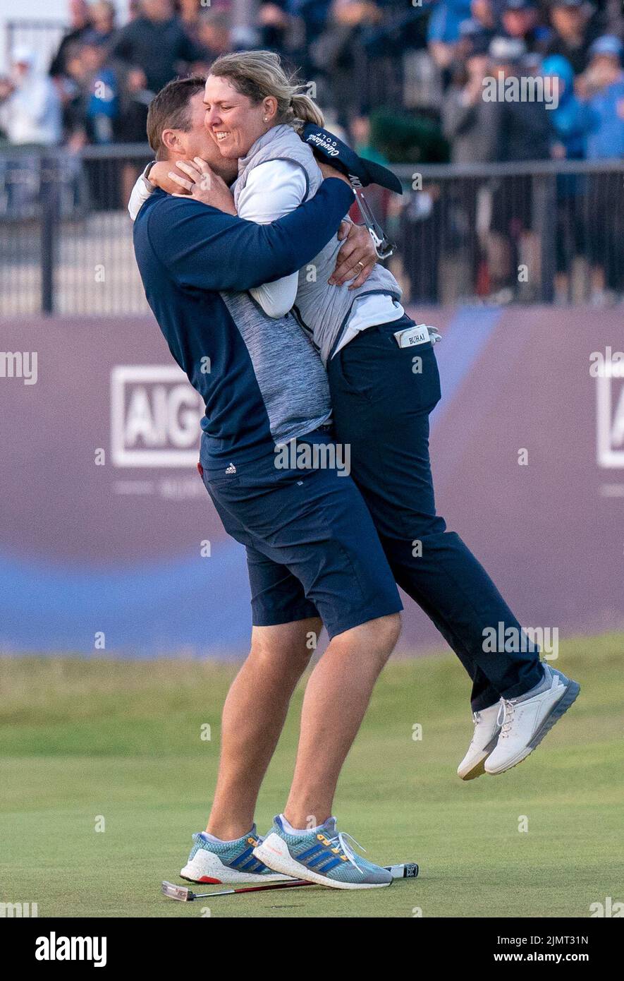 South Africa’s Ashleigh Buhai celebrates with husband David Buhai on ...