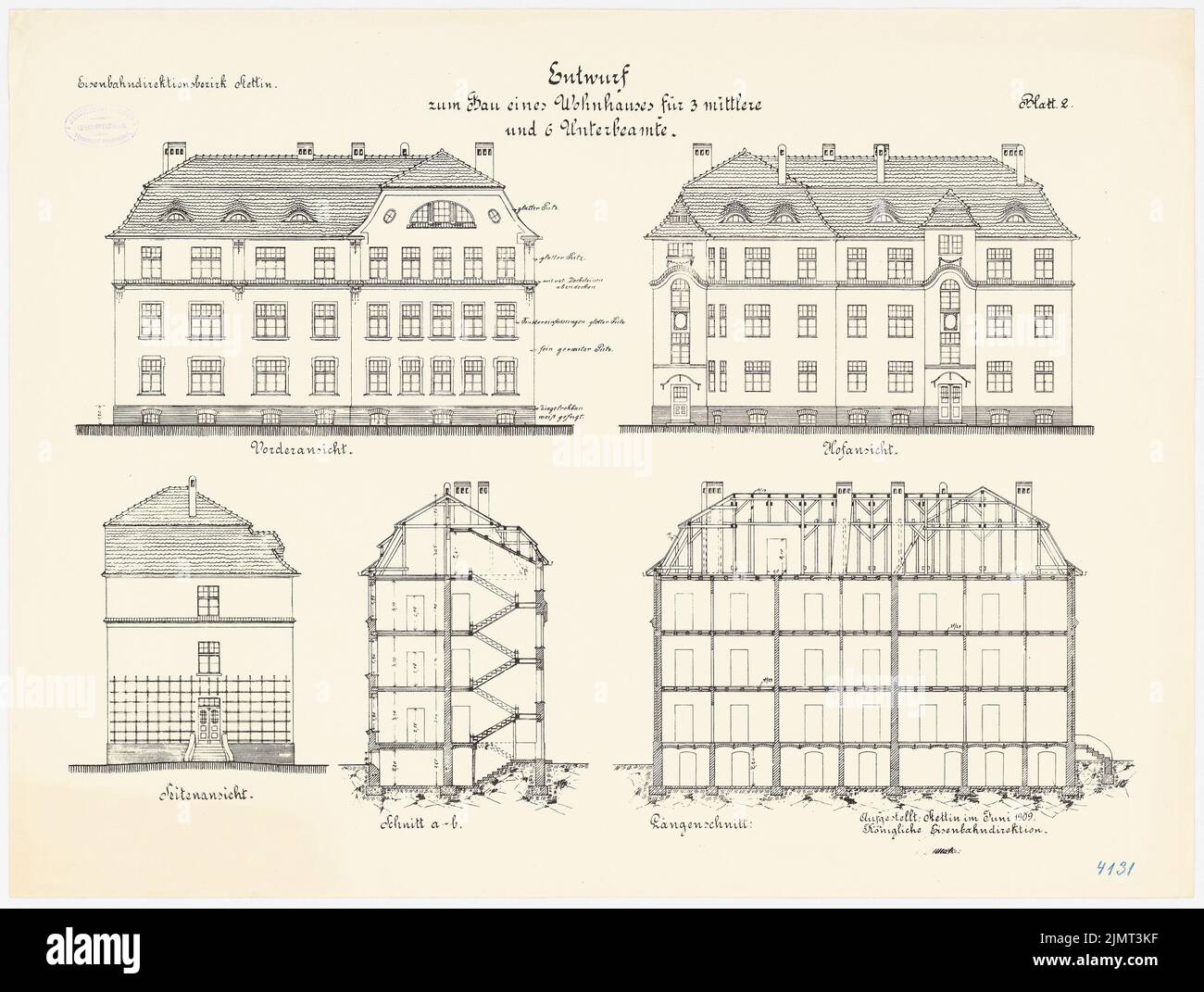 Unknown architect, train station side building, Stralsund. House for 3 ...