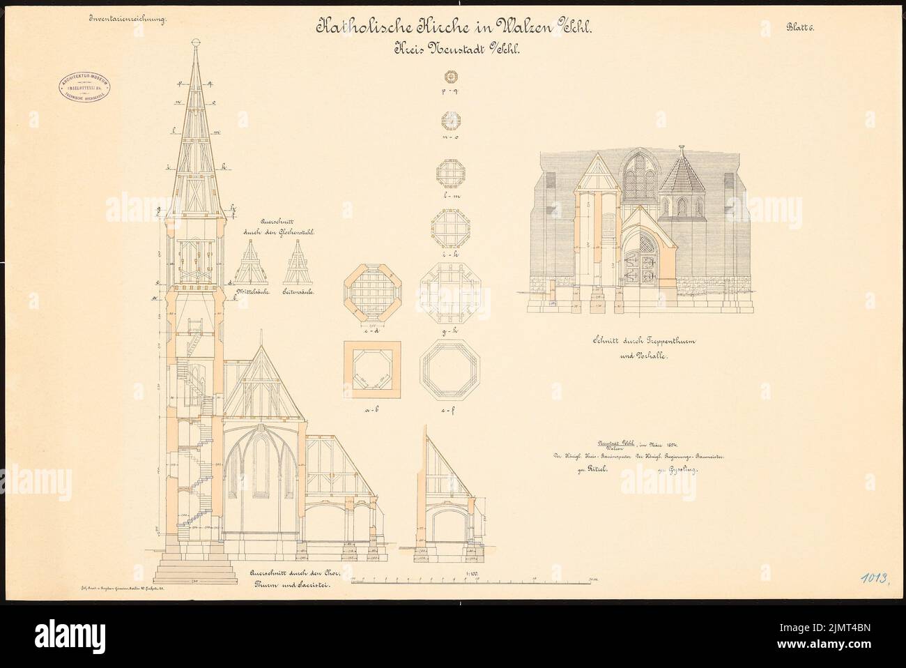 Unknown architect, Catholic Church in Walzen (03.1894): cross -sections ...