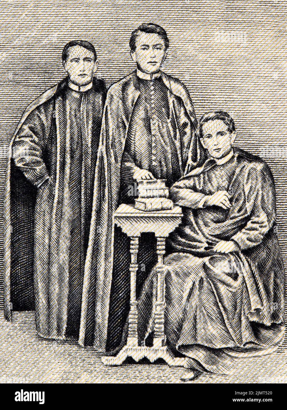 Fathers Burgos, Gomez and Zamora portrait from old Philippine peso ...