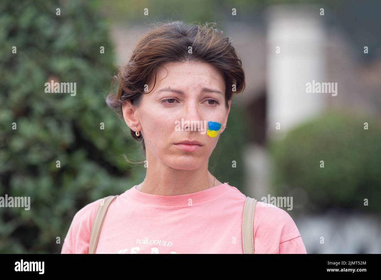 Rome, Italy. 07th Aug, 2022. A Ukrainian woman during sit-in organized ...