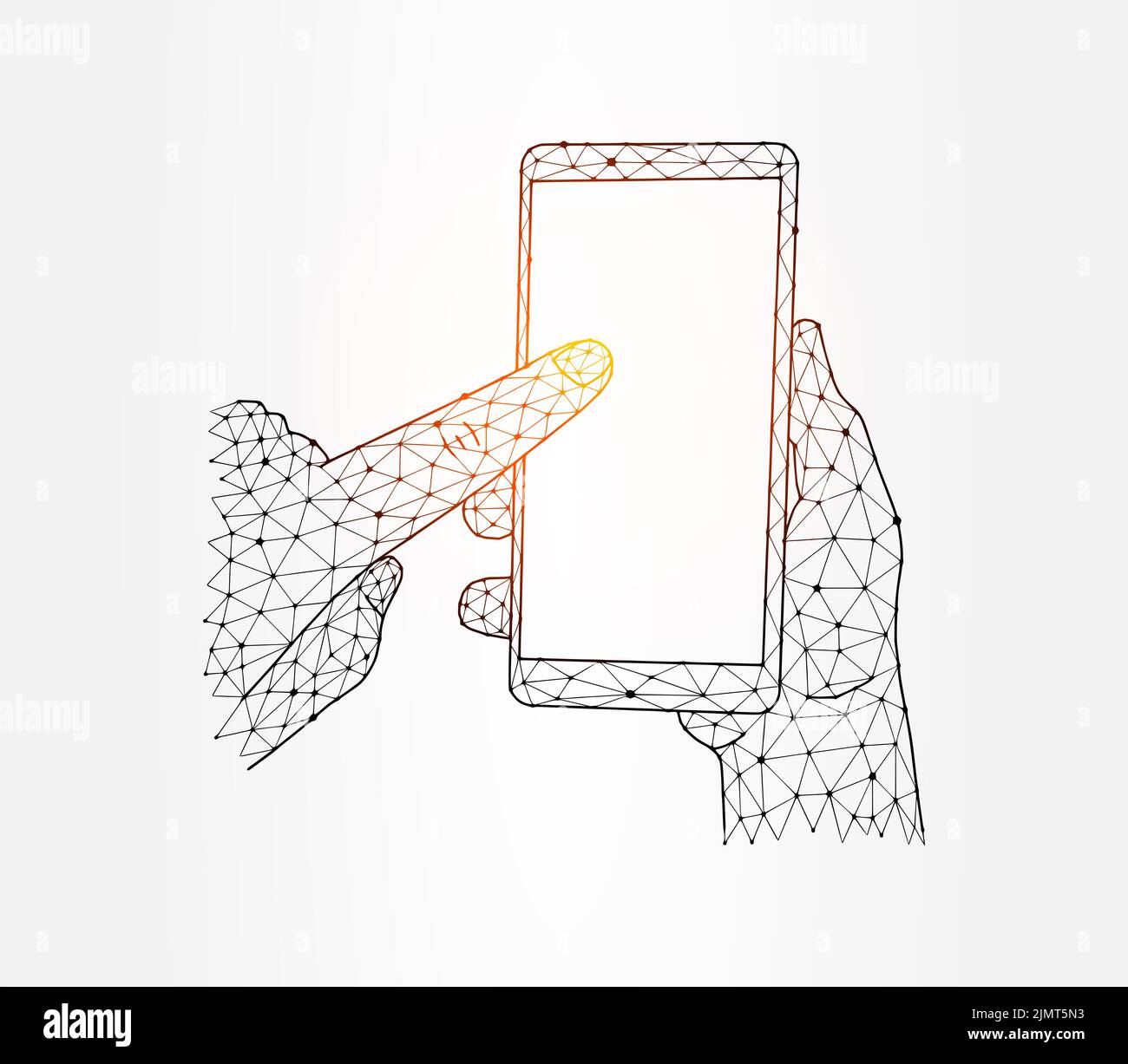 Finger tap on phone screen low poly illustration on white background ...
