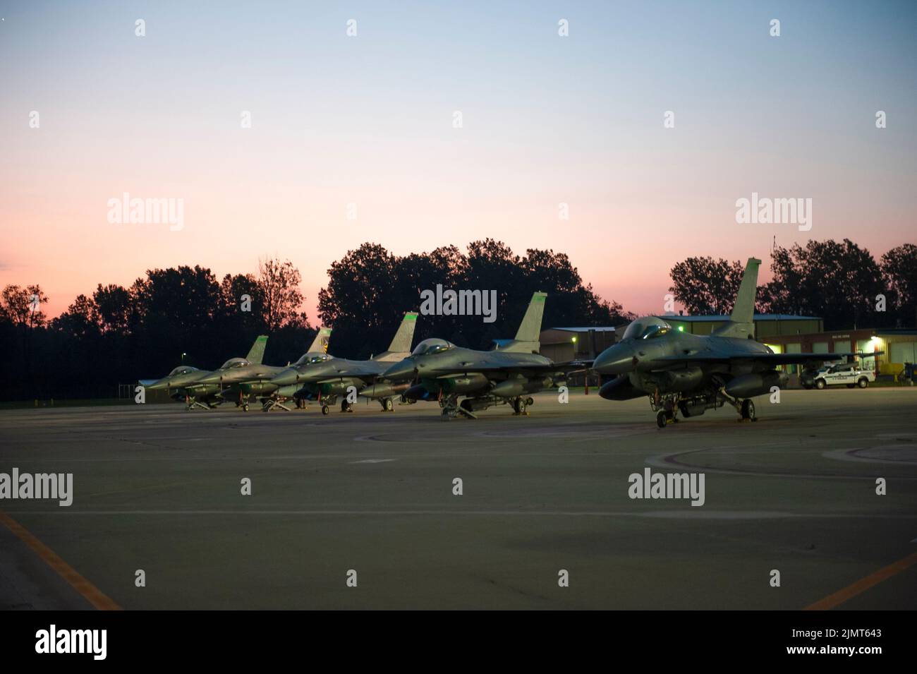 U.S. Air Force F-16 Fighting Falcons sit on the flightline of the Ohio ...