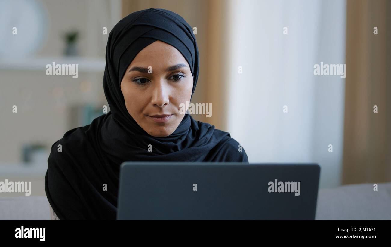Focused ethnic female muslim arabian young woman girl islamic student ...