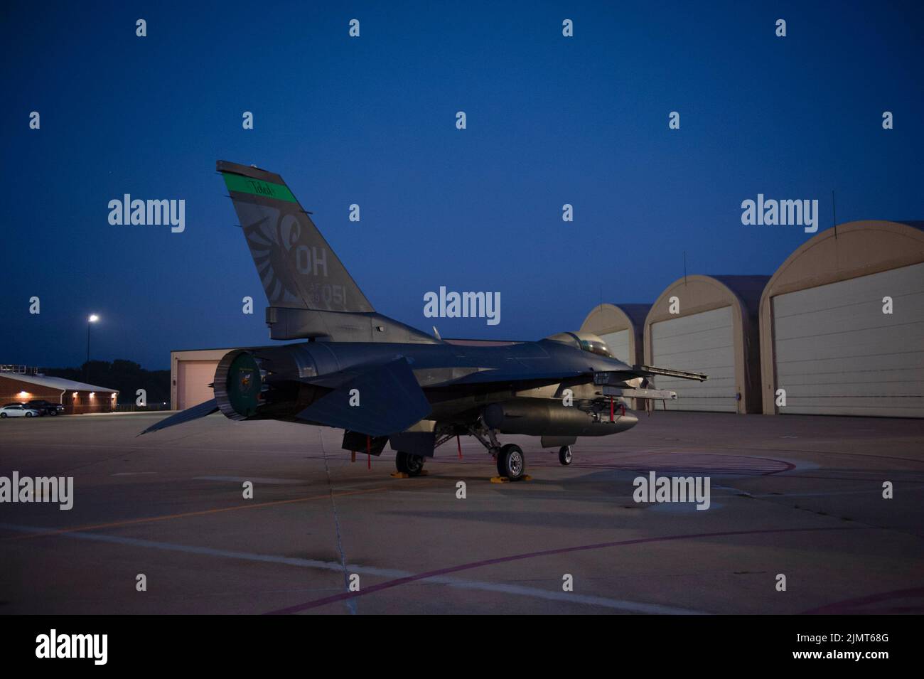 A U.S. Air Force F-16 Fighting Falcon sits on the flightline of the ...