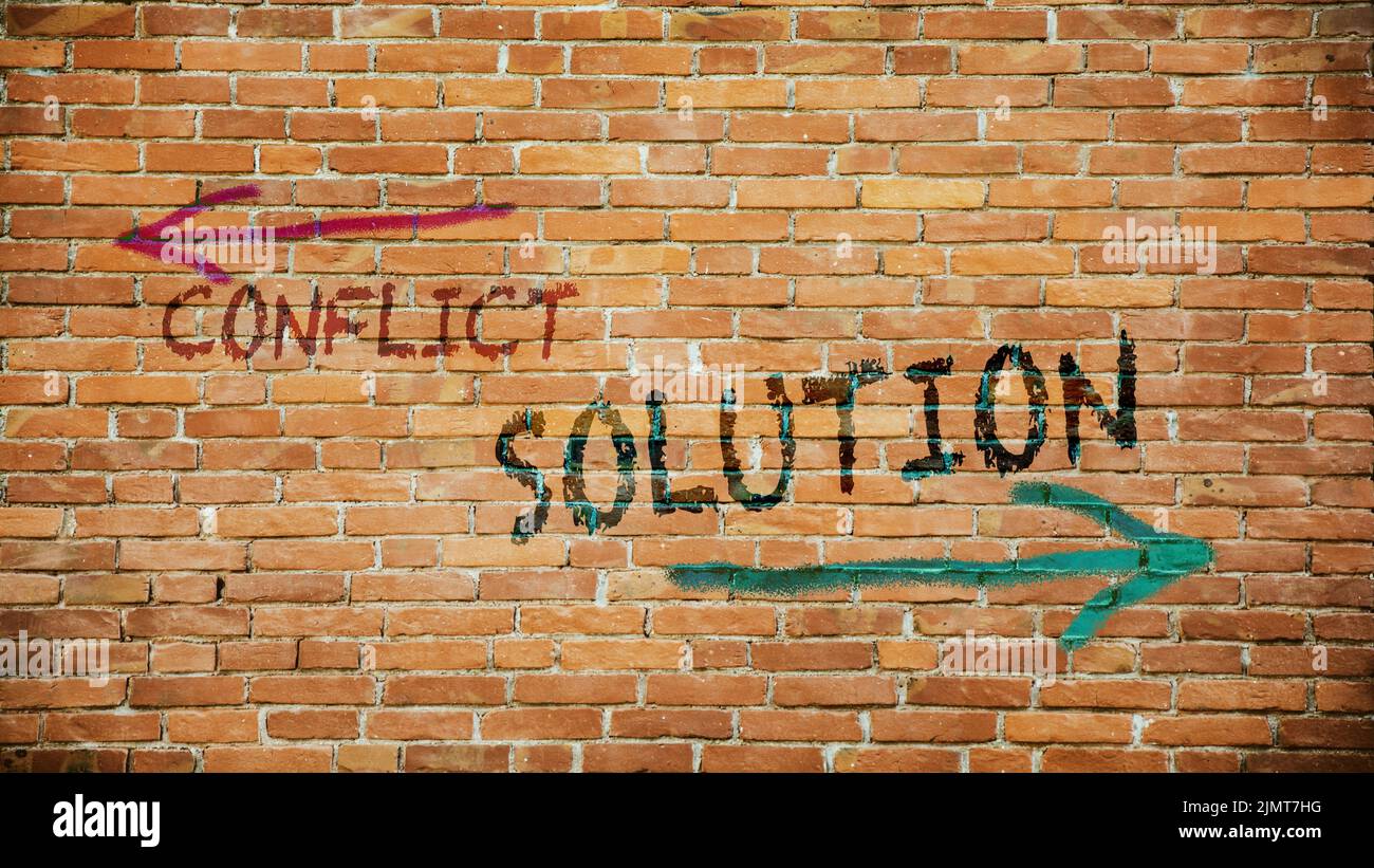 Street Sign Solution versus Conflict Stock Photo - Alamy