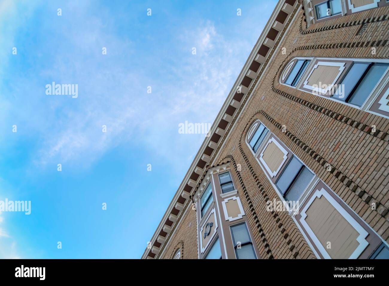 Low angle view of a georgian style residential buildings with brown ...