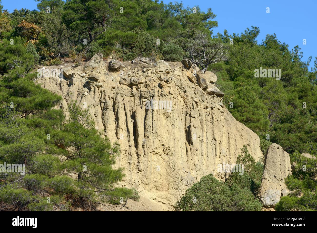 Ravine cliff with eroded sedimentary rocks in Anastasia canyon near ...