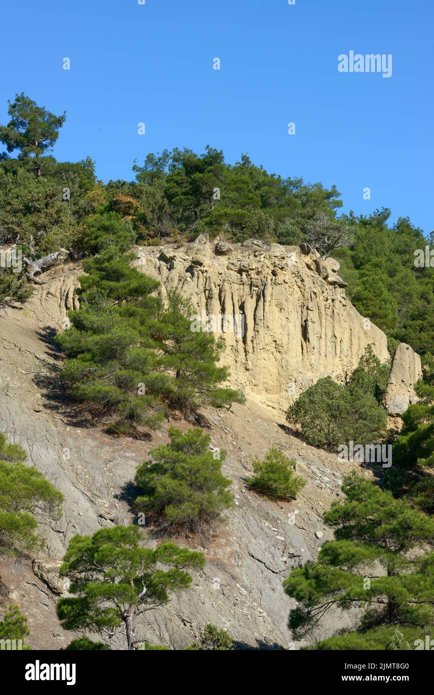 Ravine cliff with eroded sedimentary rocks in Anastasia canyon near ...
