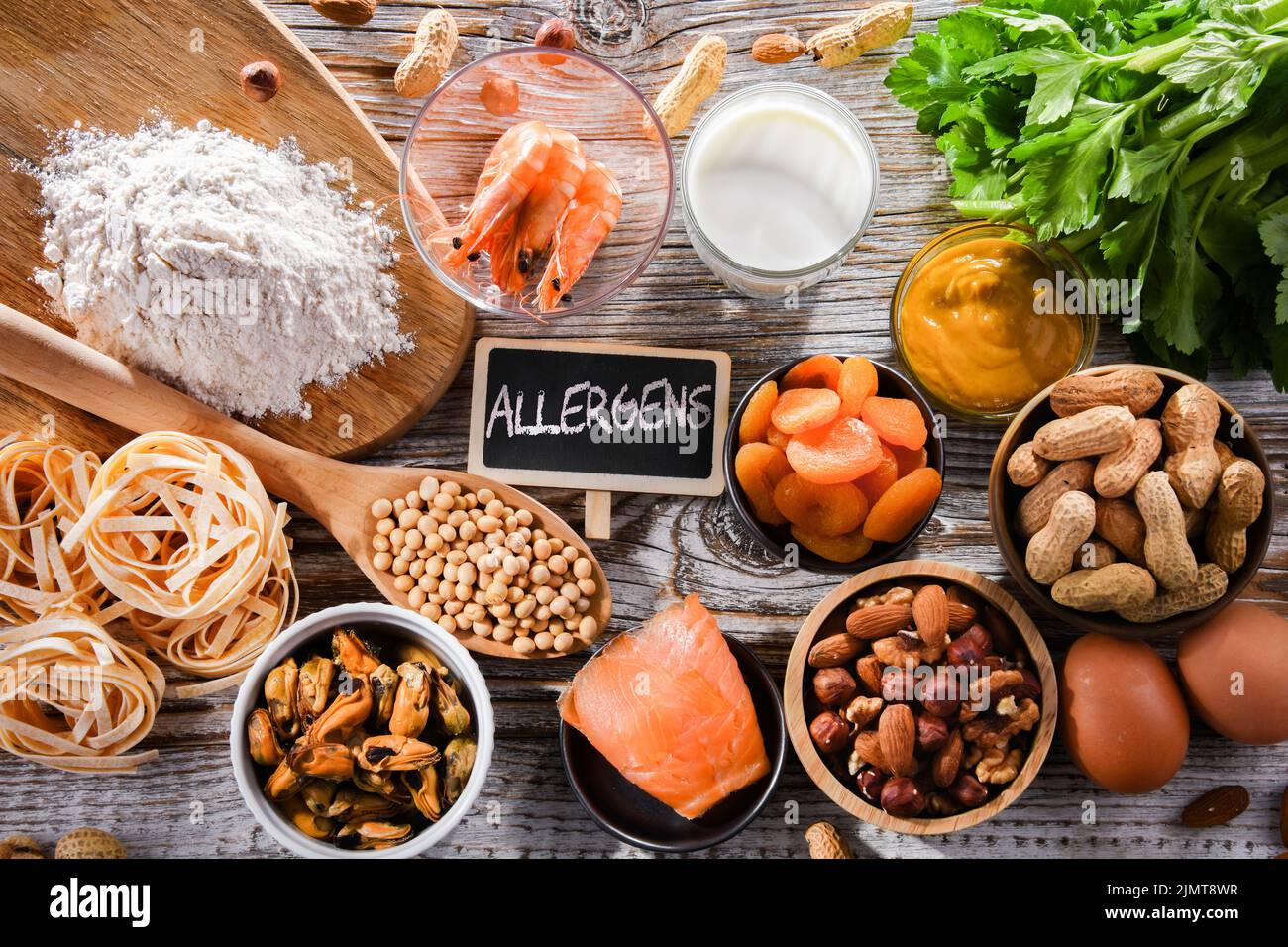 Composition with common food allergens including egg Stock Photo - Alamy