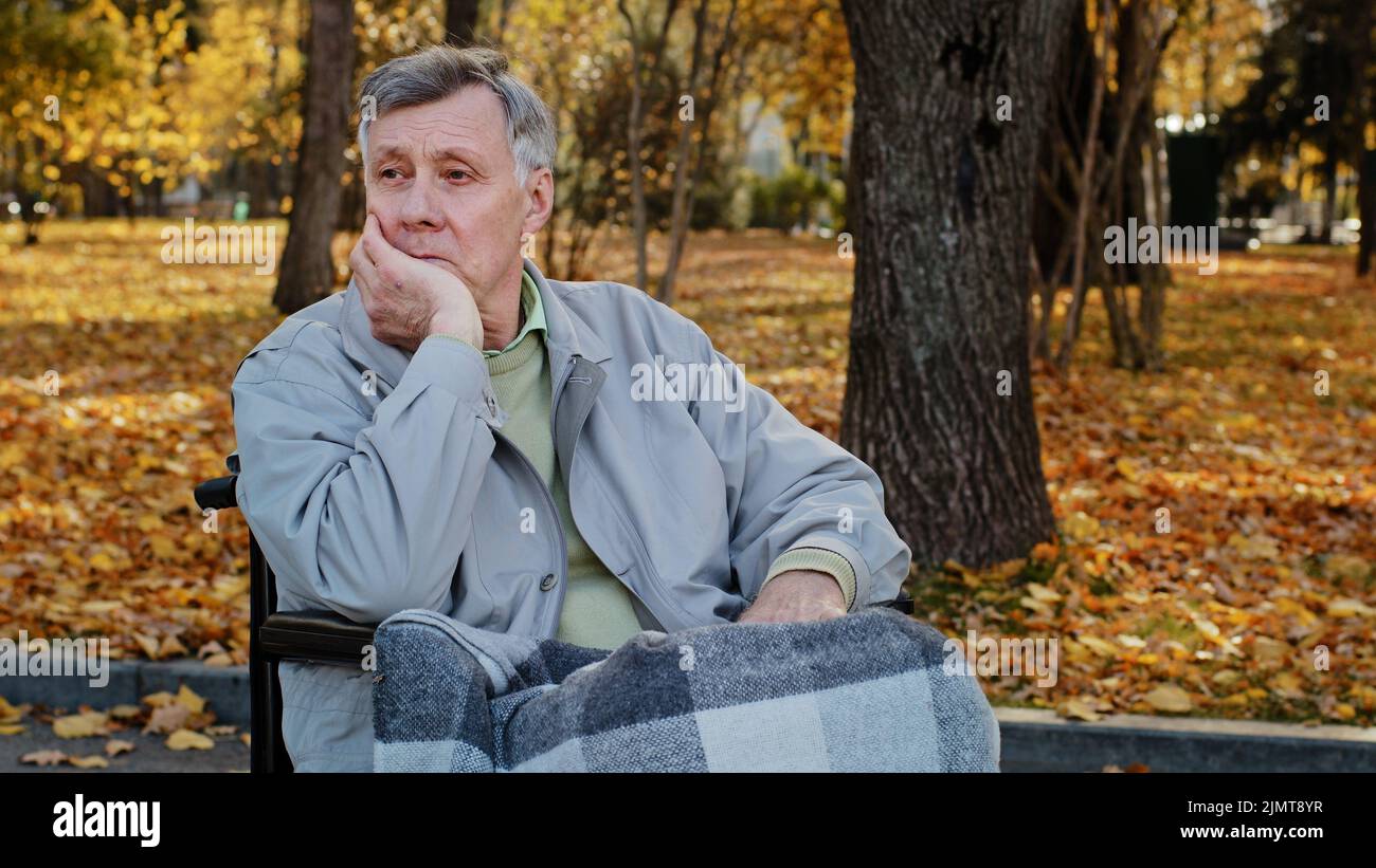 Mature outdoors upset senior retired caucasian man grandfather ...