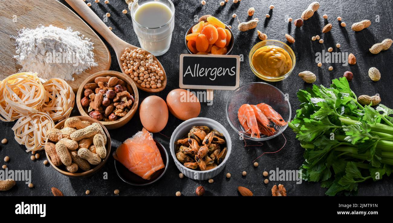 Composition with common food allergens including egg Stock Photo - Alamy