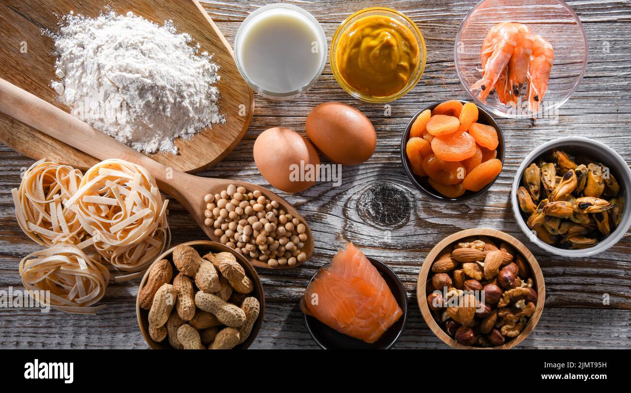 Composition with common food allergens including egg Stock Photo - Alamy