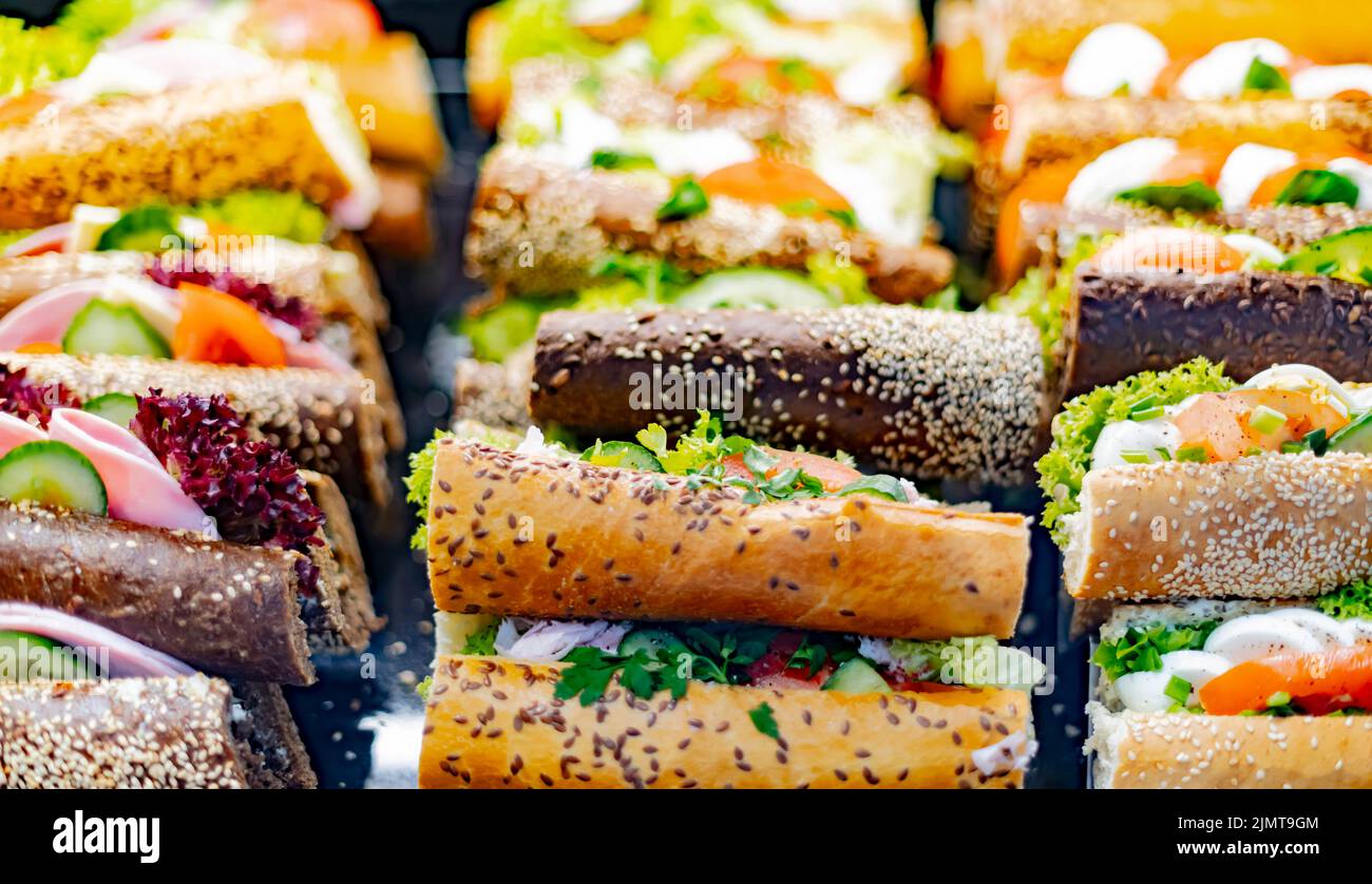 Freshly prepared sandwiches sold in a fast food restaurant Stock Photo ...