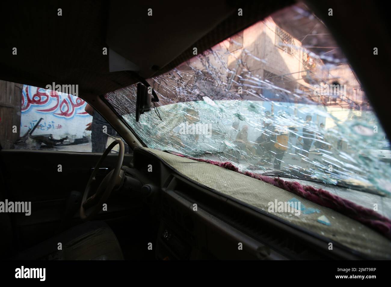 Interior view of damaged car amid Israel-Gaza fighting in the northern ...