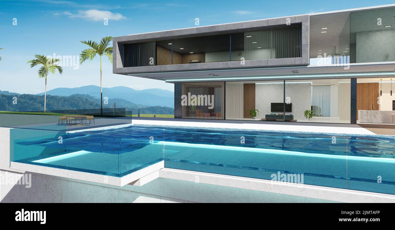 Luxury villa exterior design with beautiful infinity pool Stock Photo - Alamy