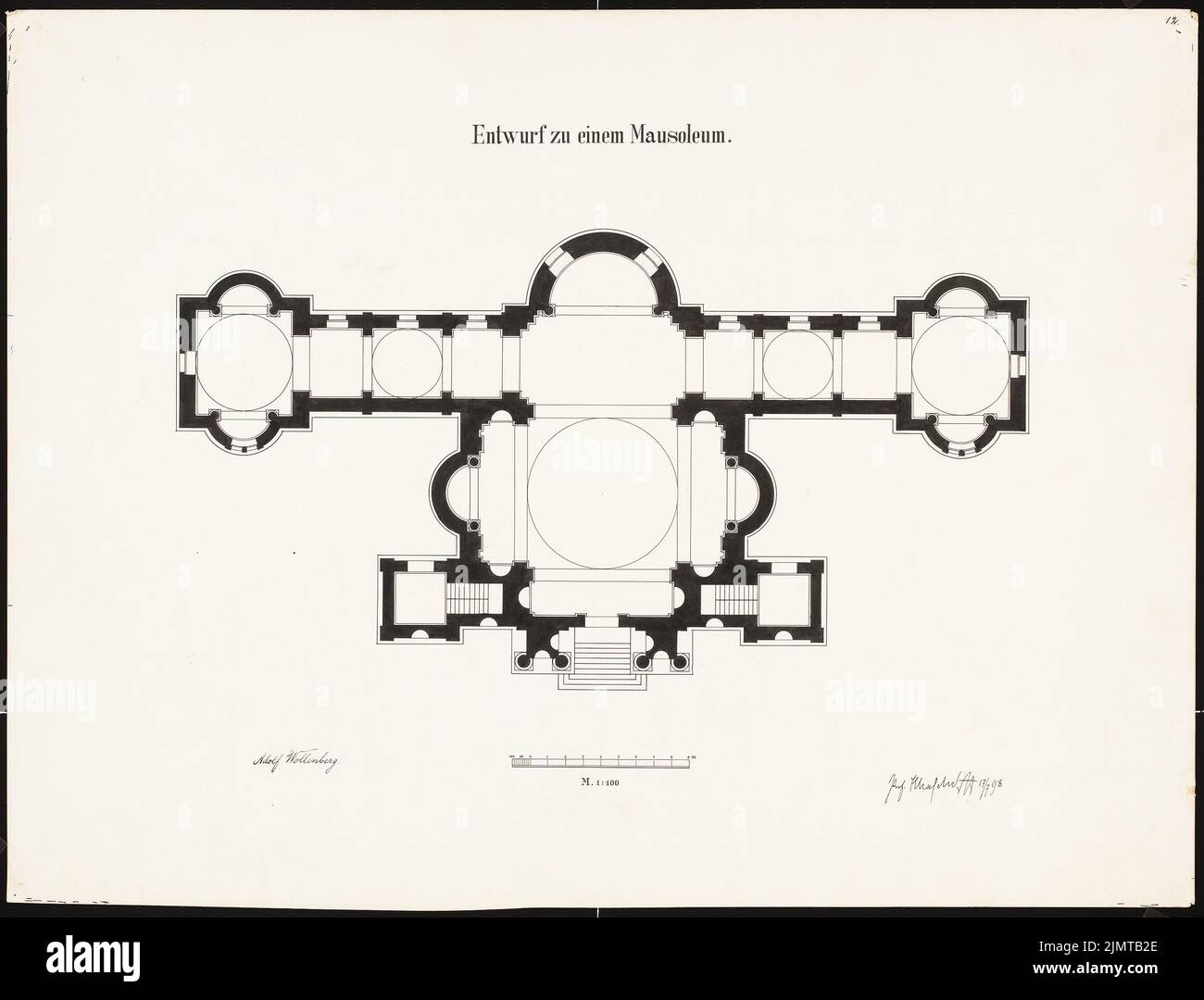 Wollenberg Adolf, Mausoleum (1898): floor plan 1: 100. Ink on cardboard ...