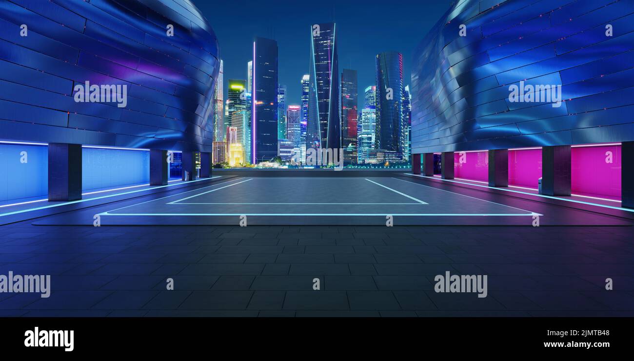 Empty floor with modern buildings Stock Photo - Alamy