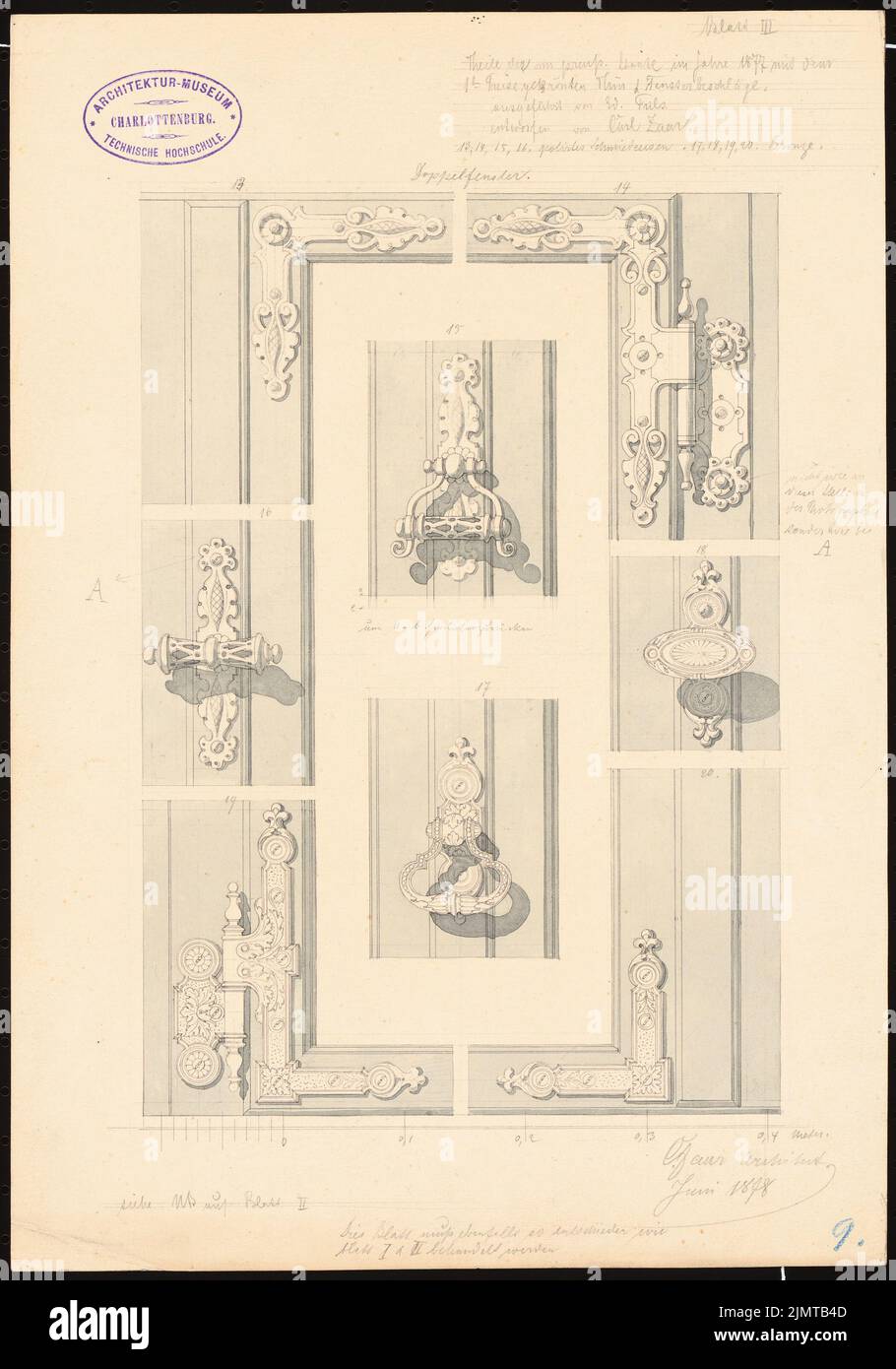 Zaar Carl (1849-1924), window and door fittings (06.1878): View. Pencil ...