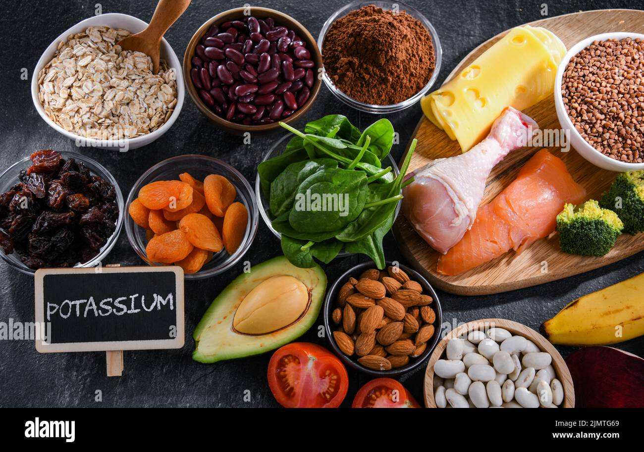 Composition with food products rich in potassium Stock Photo - Alamy