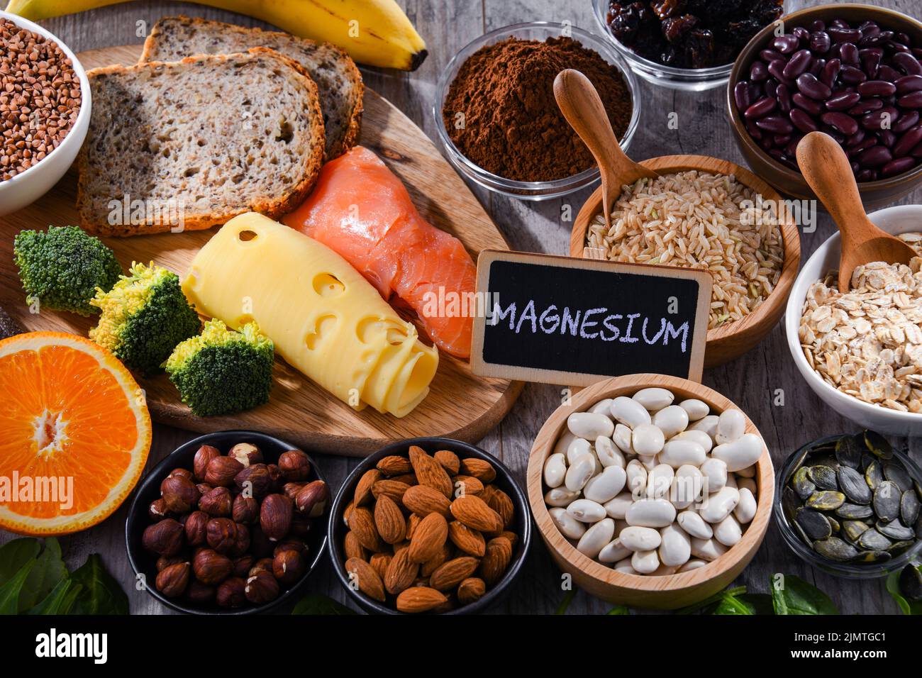 Composition with food products rich in magnesium Stock Photo - Alamy