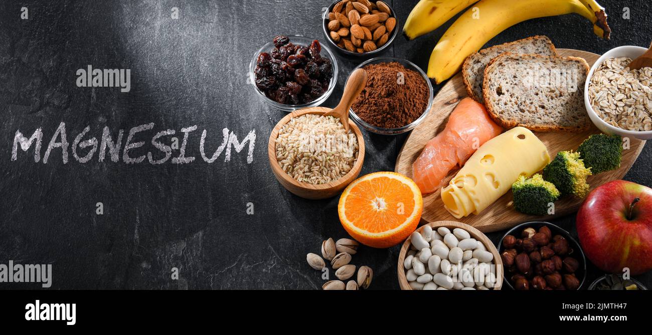 Composition with food products rich in magnesium Stock Photo - Alamy