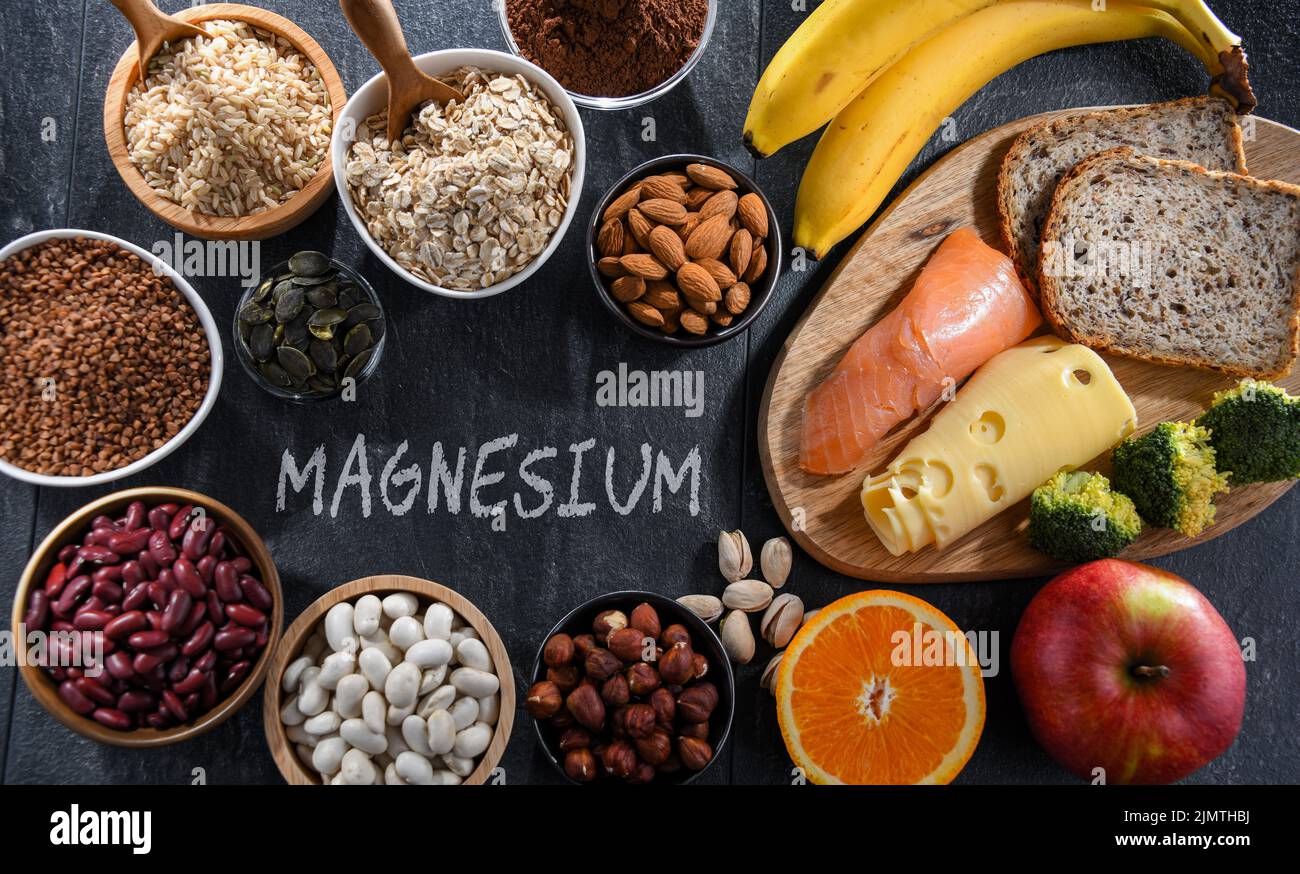 Composition with food products rich in magnesium Stock Photo - Alamy